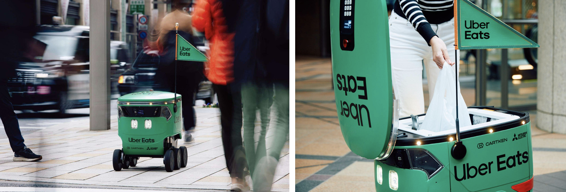 Uber Eats、三菱電機、Cartken が AI 活用の自律走行ロボットデリバリーサービスで業務提携 3 月中に都内でロボットによる料理配達を開始予定の最新ニュース | Uber ニュースルーム